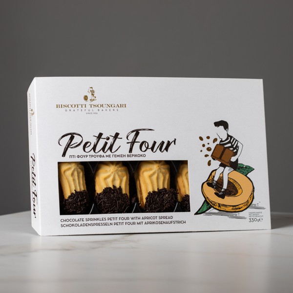 Chocolate sprinkled petit four with apricot filling - Biscotti Tsoungari